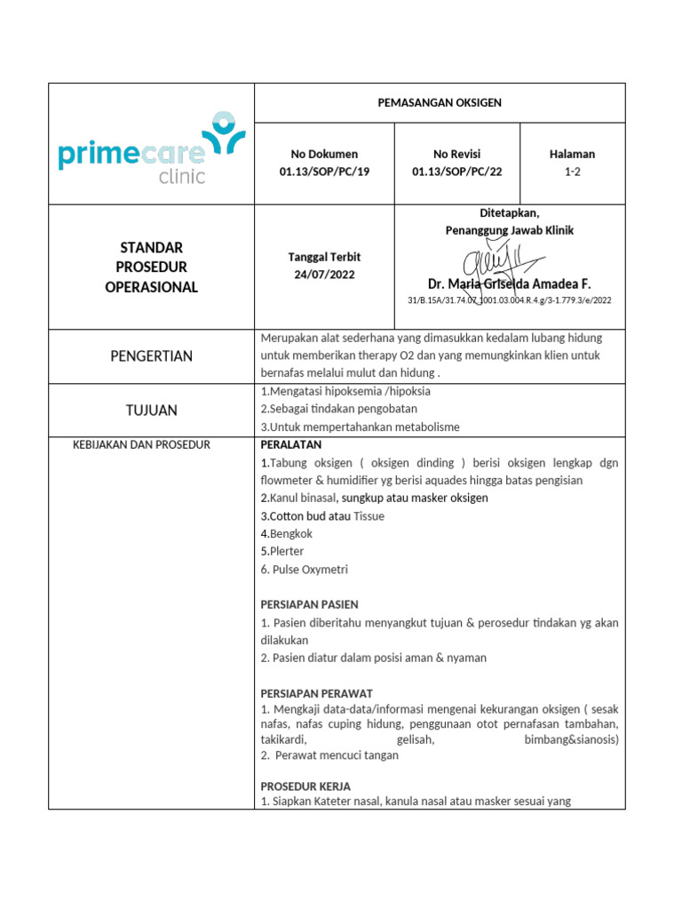 Pemasangan Oksigen | PDF