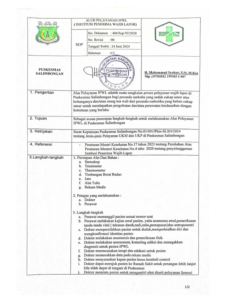 SOP Alur Pelayanan IPWL PDF | PDF