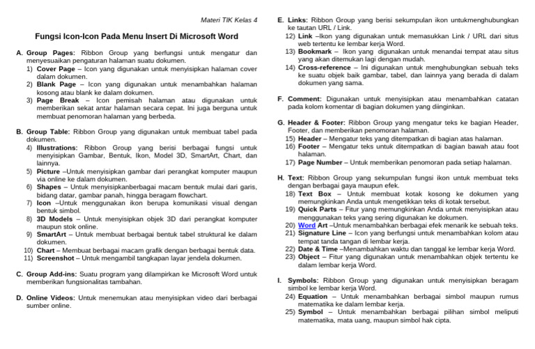 Fungsi Icon pada menu Insert (Ms.Word) | PDF Fungsi Icon pada menu Insert (Ms.Word) | PDF