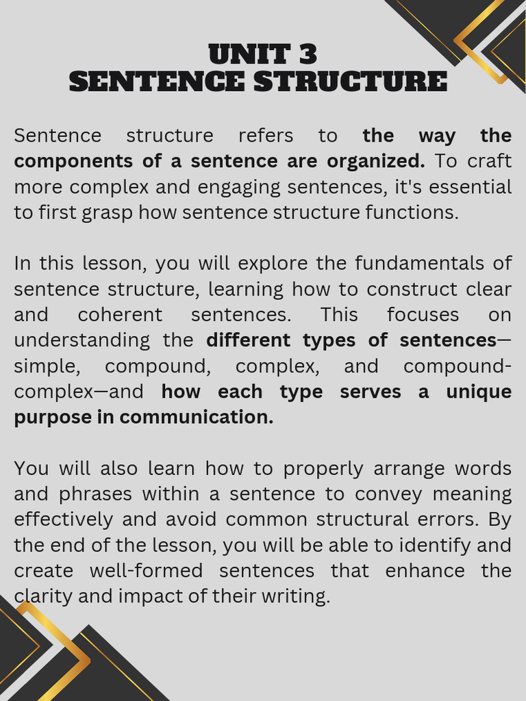 Unit 3 Sentence Structure | PDF