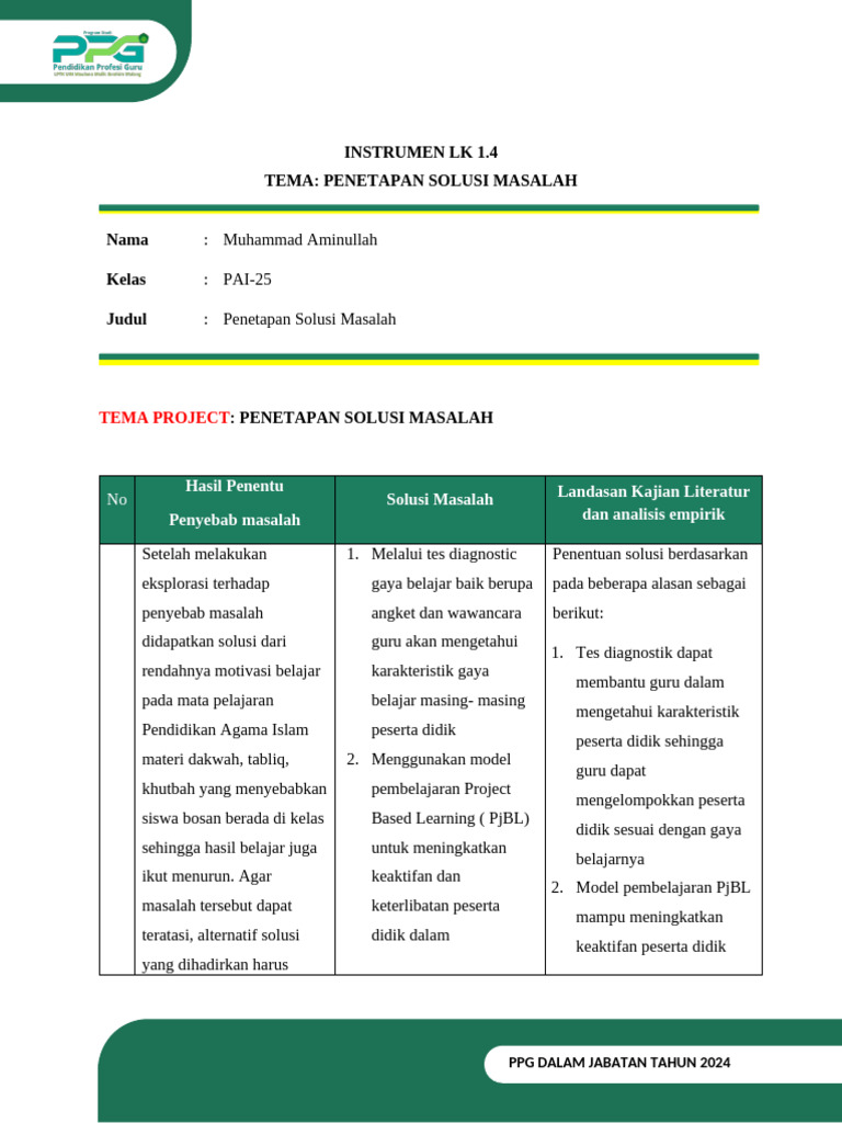 Muhammad Aminullah-Pai 25-K2instrumen LK 1.4 PDF | PDF