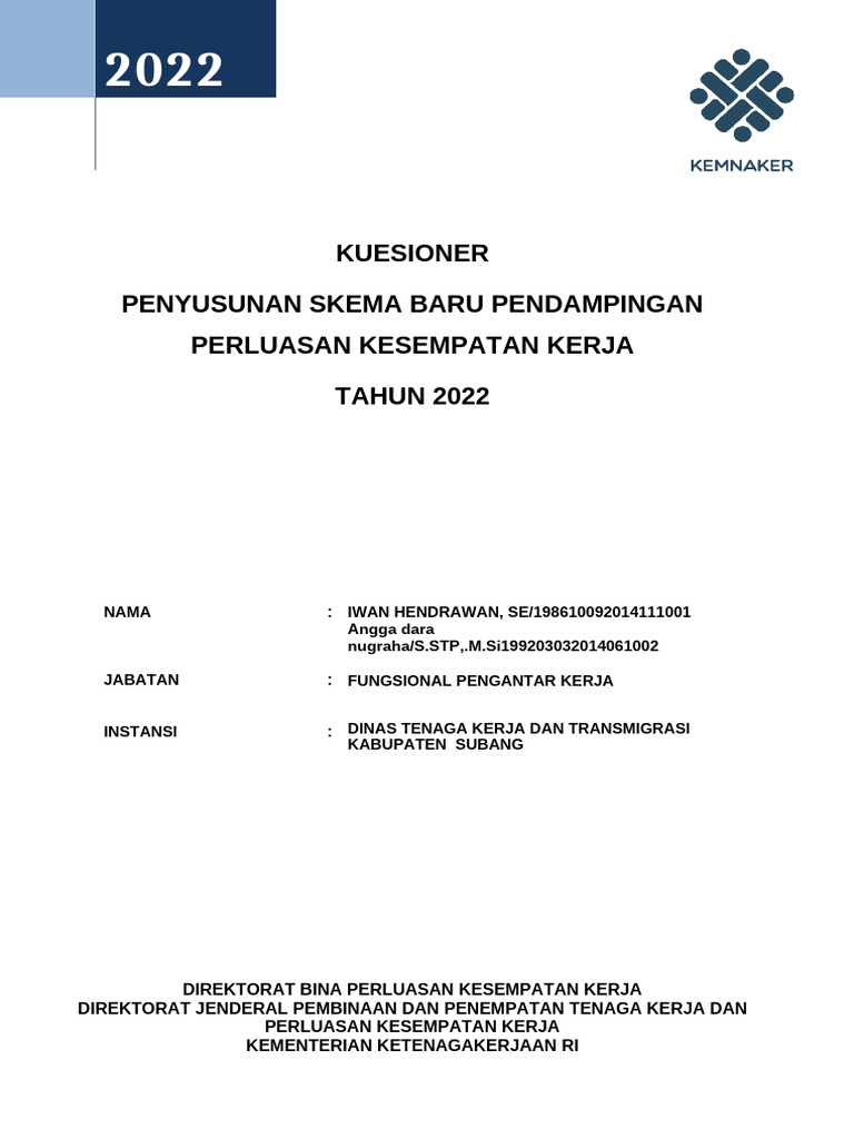 Kuesioner Skema Pendampingan PKK 2022X | PDF