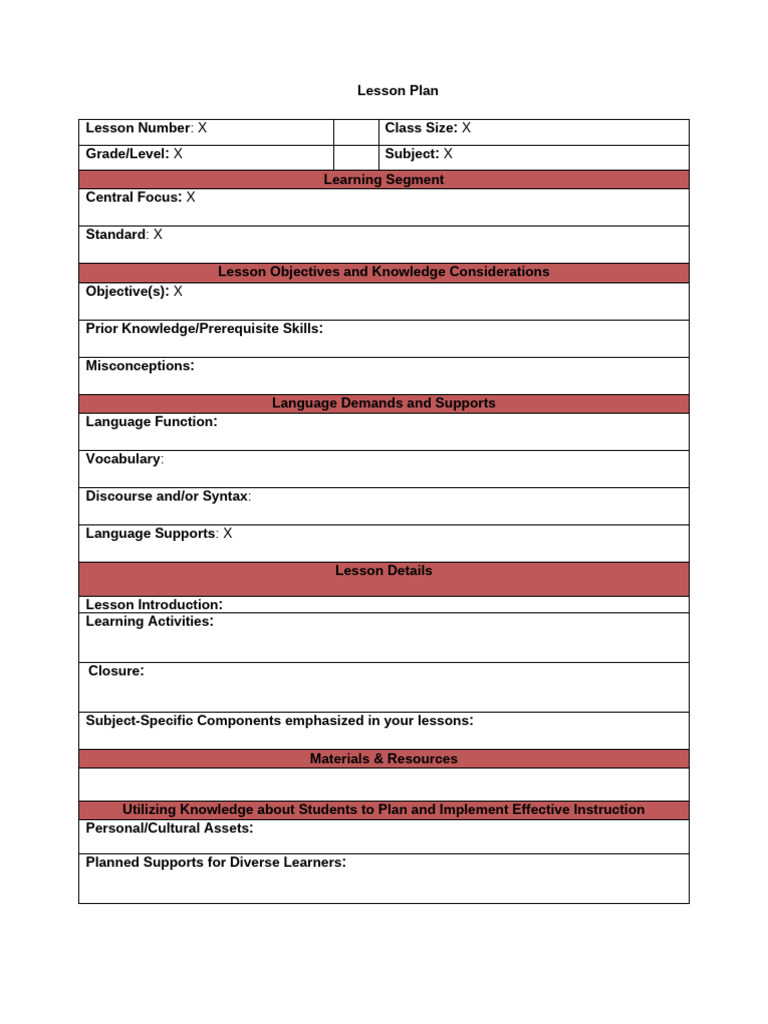 EdTPA Lesson Plan Template | PDF