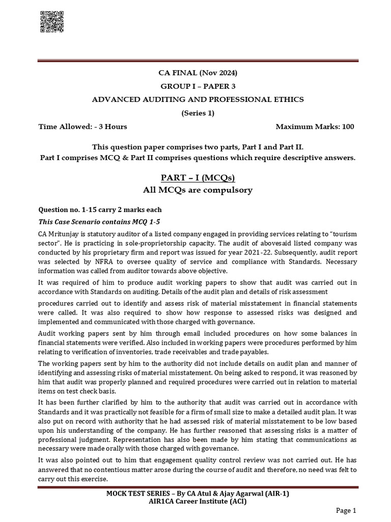 Audit 1 Question Paper | PDF