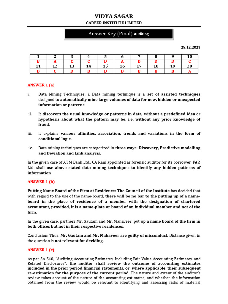 Audit Answer Key 25-12-2023 | PDF