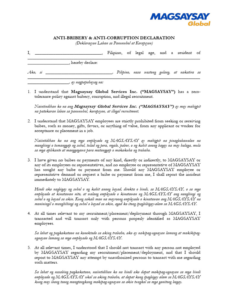 MGSI - Anti-Bribery and Anti-Corruption (ABAC) Declaration - Bilingual 03.18.2024 (1) 1 | PDF