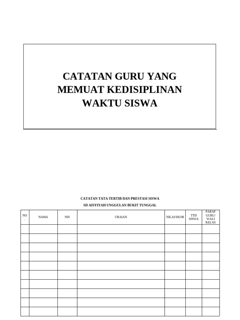 No 34 Catatan Guru Wali Kelas Tata Tertib Dan Prestasi Siswa | PDF