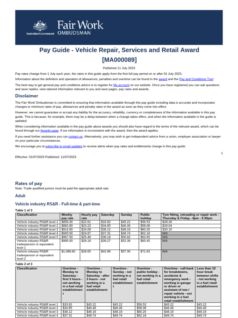 Auto Award Pay Rates | PDF