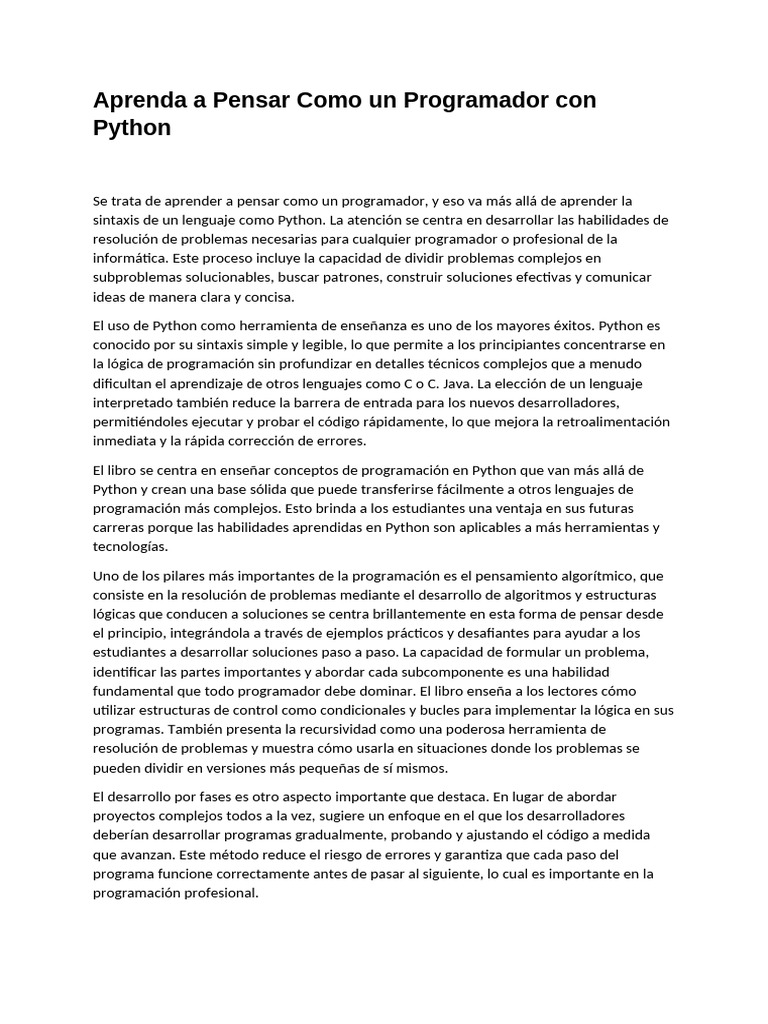 Aprenda A Pensar Como Un Programador Con Python | PDF | Programación de computadoras ...