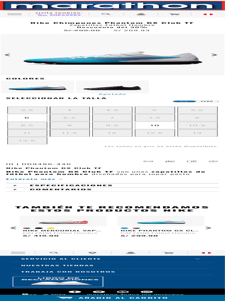 Nike Chimpunes Phantom GX Club TF Marathon Sports Perú | PDF