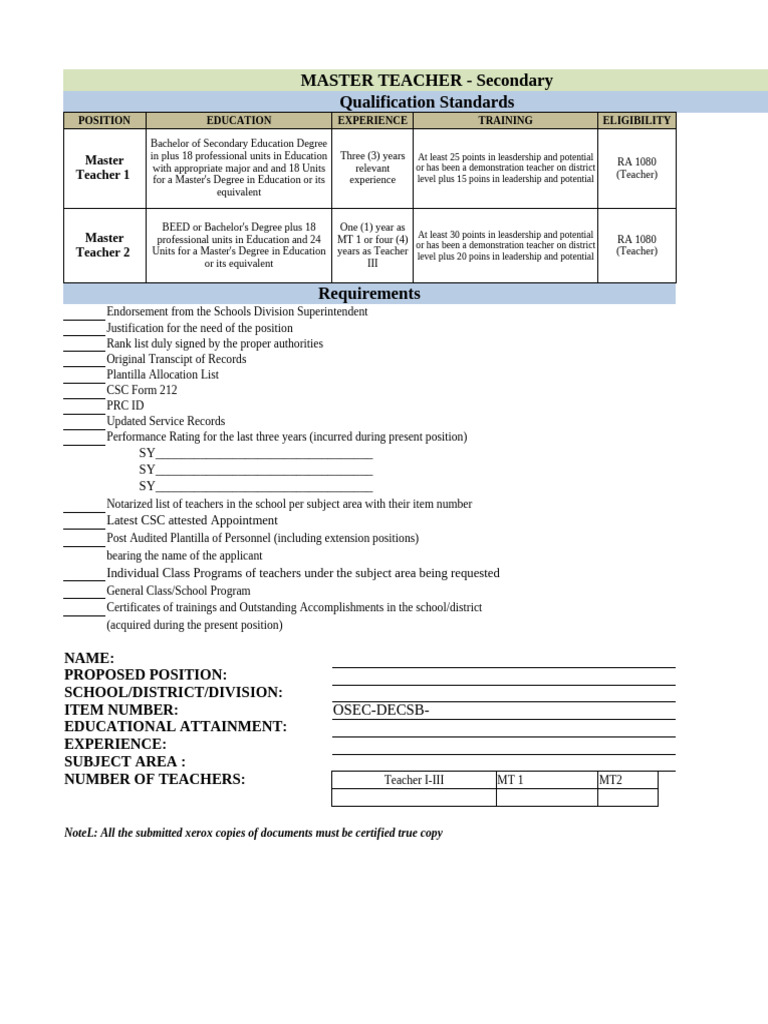 Master Teacher Qualification Standards | PDF