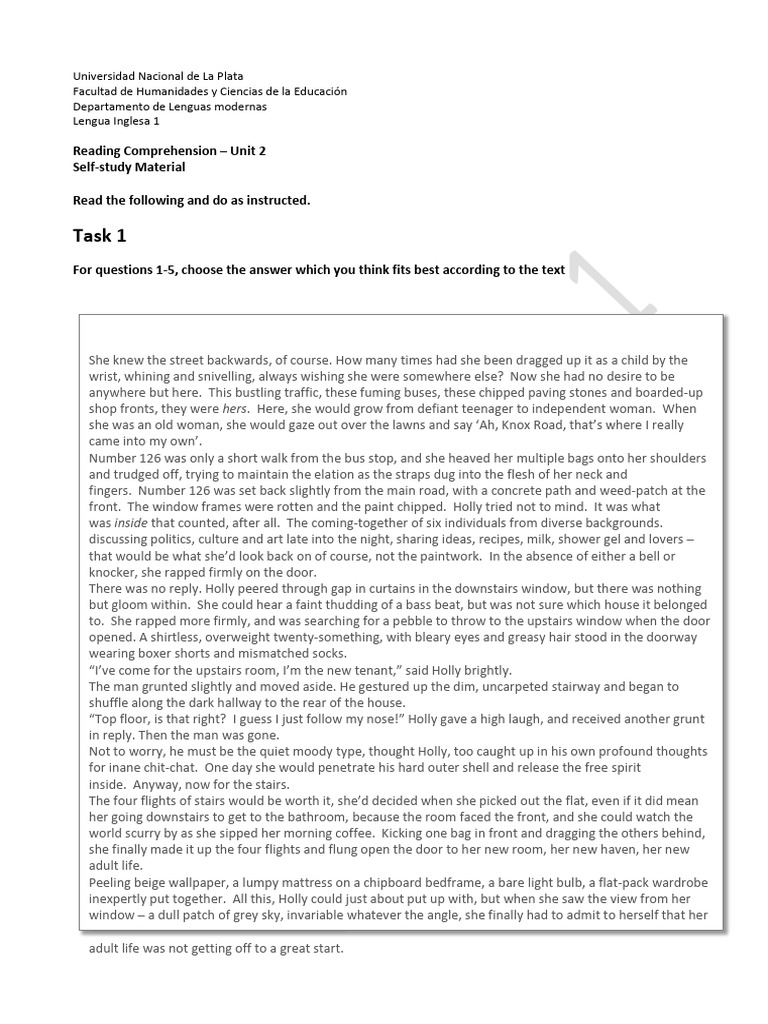 Reading Comprehension - Unit 2 - Self-Study Material | PDF