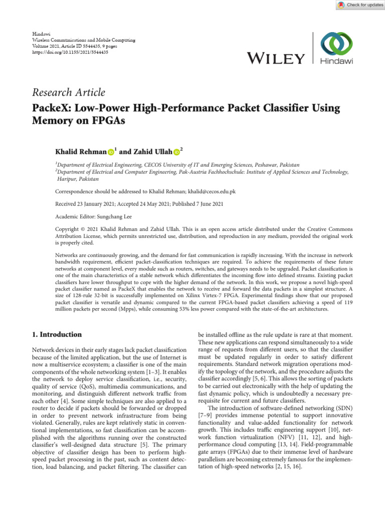 Wireless Communications and Mobile Computing - 2021 - Rehman - PackeX Low Power High Performance ...