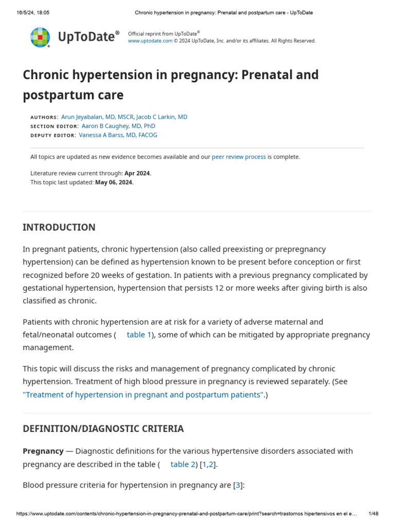 Chronic hypertension in pregnancy_ Prenatal and postpartum care ...