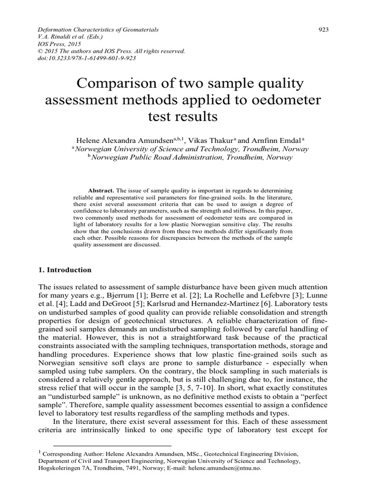 Amundsen H., Thakur V., Emdal A. (2015). Comparison of two sample ...