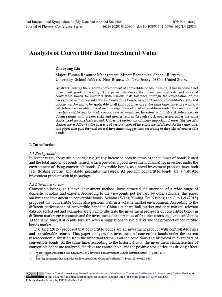 Analysis of Convertible Bond Investment Value | PDF