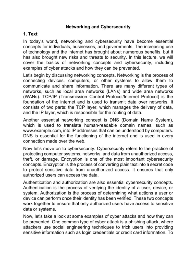 Topic 3 Networking and Cybersecurity | PDF