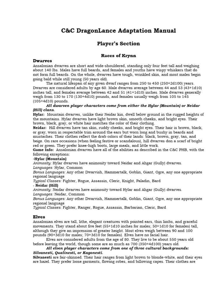 C - C - DragonLance Adaptation Manual | PDF