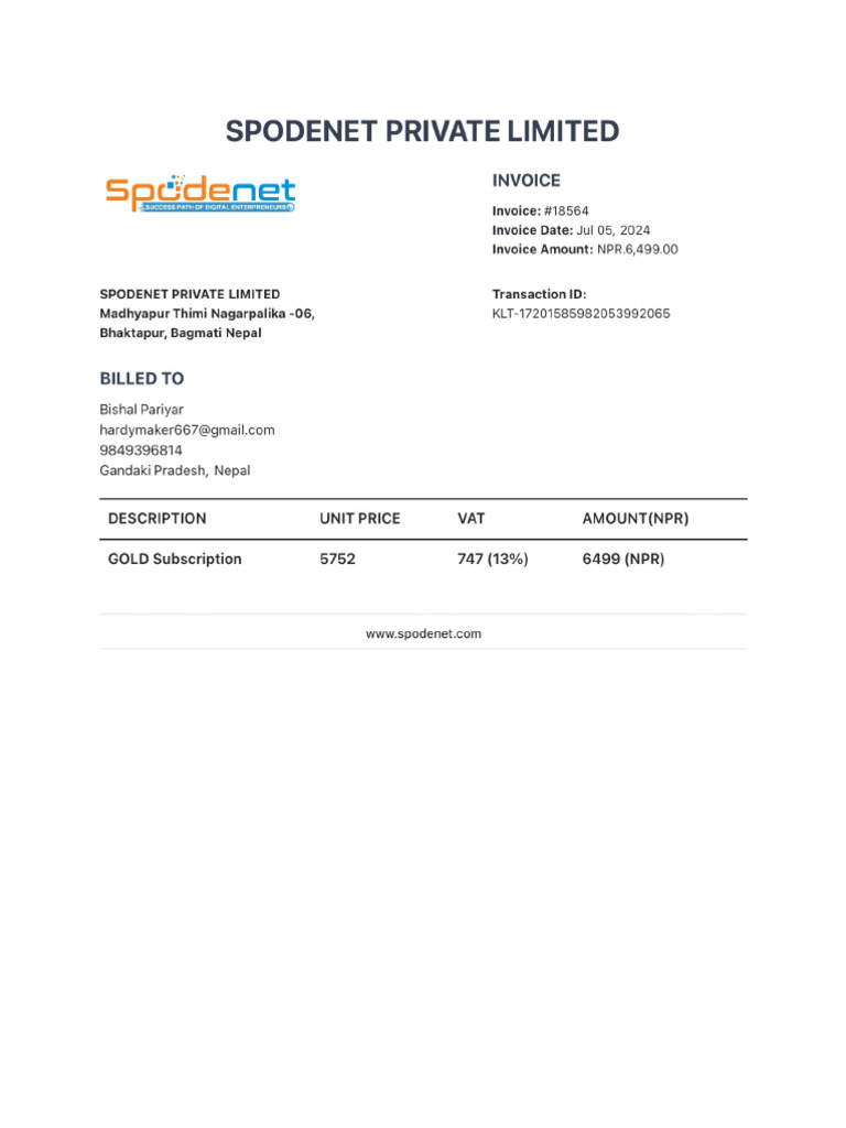 Spodenet Invoice | PDF