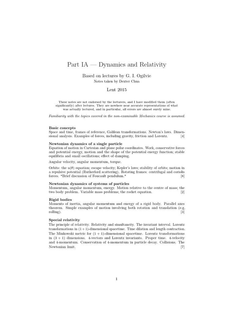Dynamics and Relativity | PDF