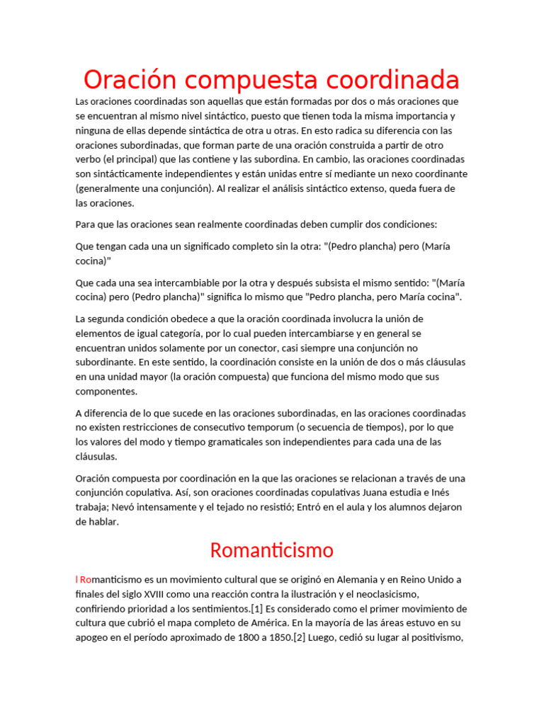 Oración Compuesta Coordinada | PDF