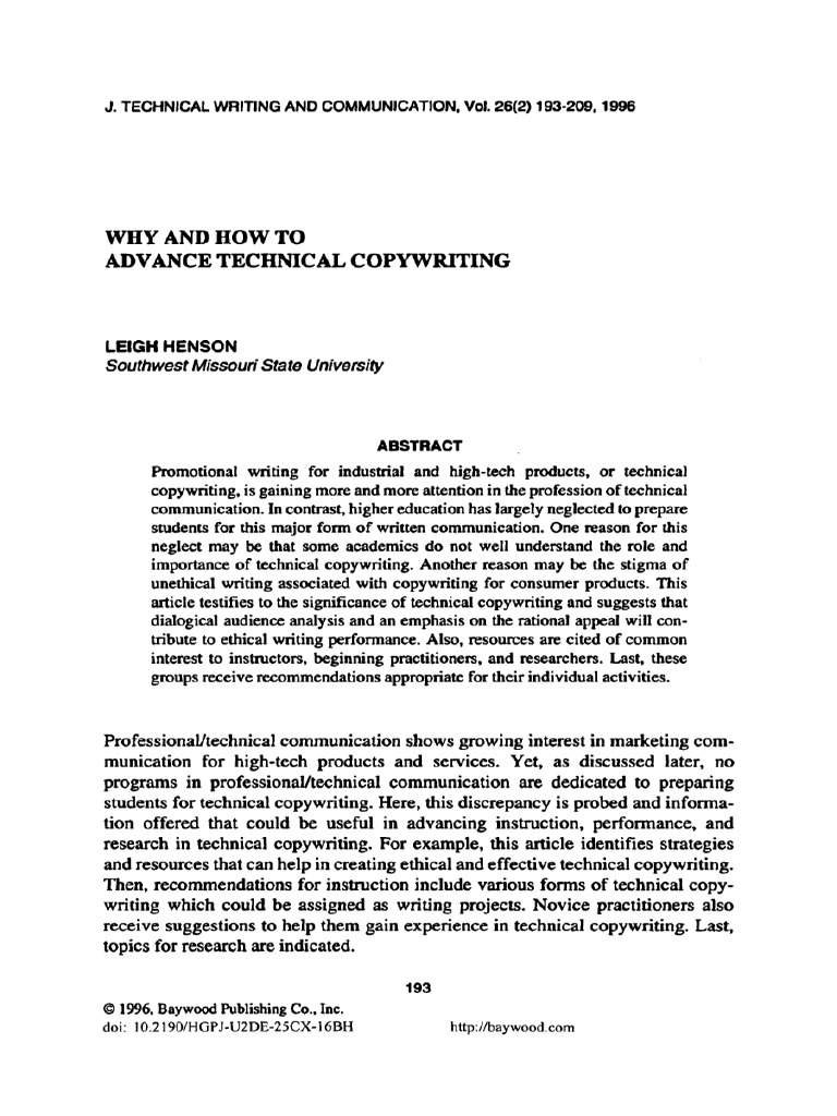 Why and How To Advance Technical Copywriting | PDF