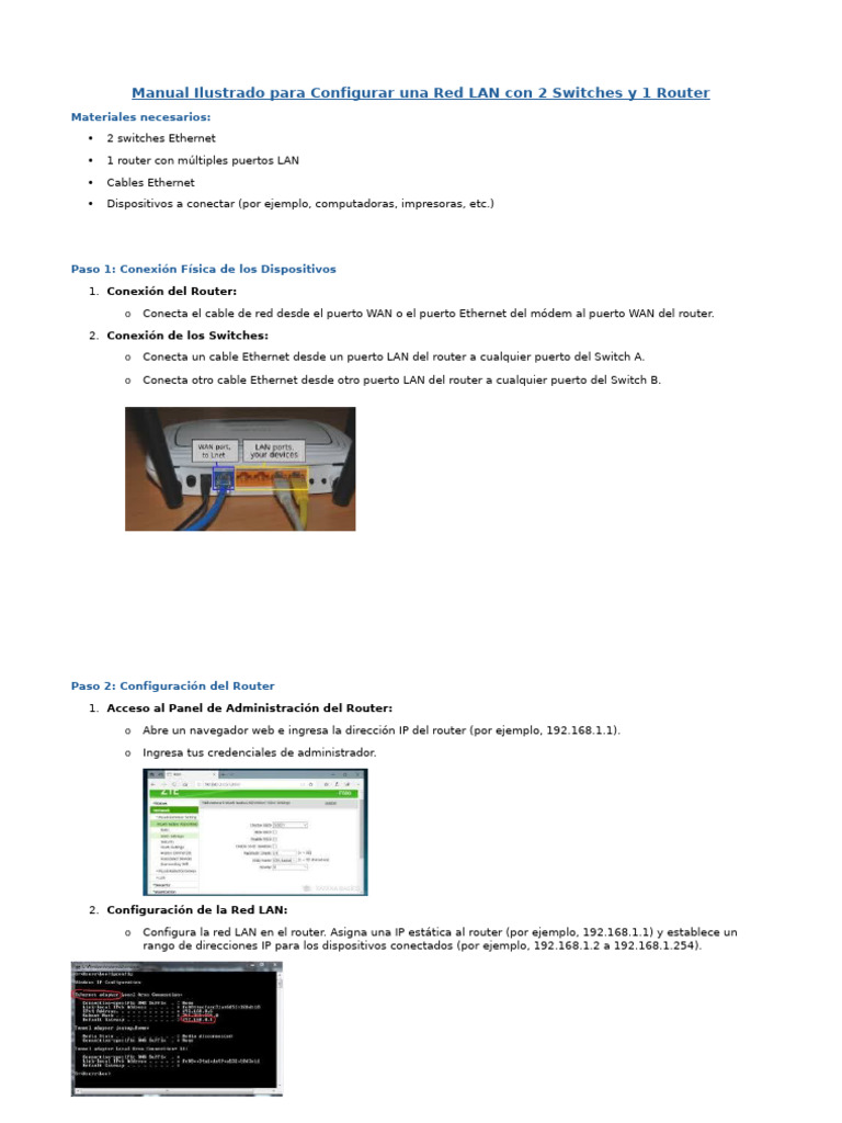 Manual Ilustrado para Configurar Una Red LAN Con 2 Switches y 1 Router | PDF