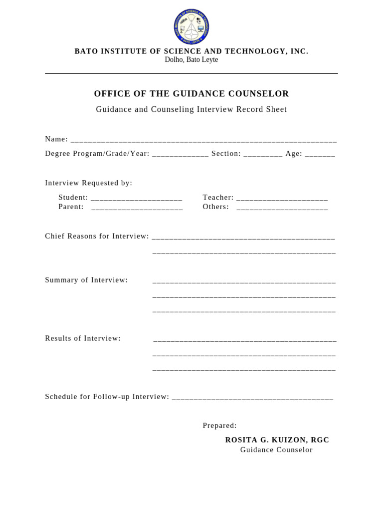 Guidance and Counselling Interview Record | PDF