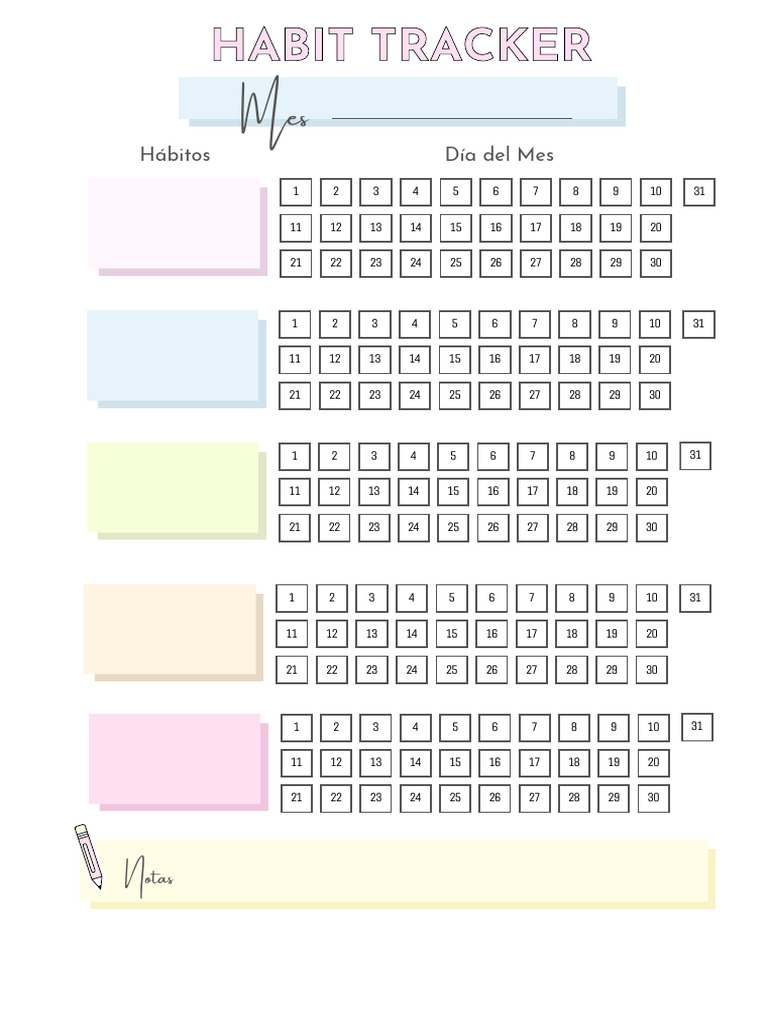 Planificador - Planner - Habit Tracker - Control de Hábitos Blanco y Colores (2) | PDF