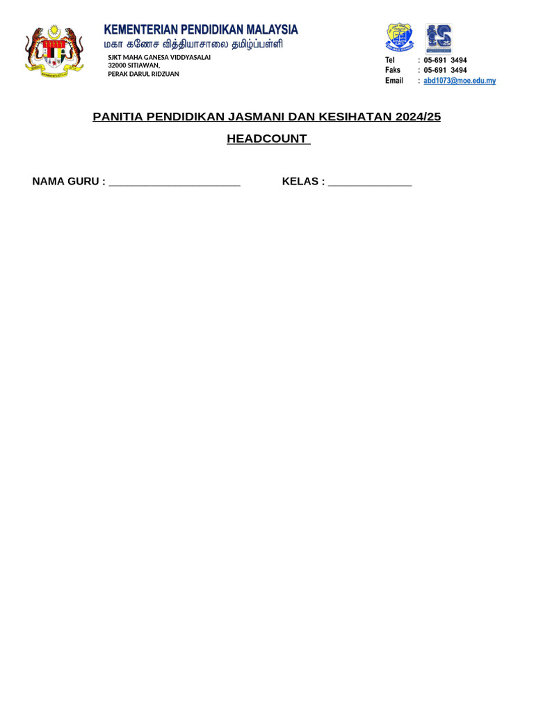 Headcount Panitia PJK 1 | PDF