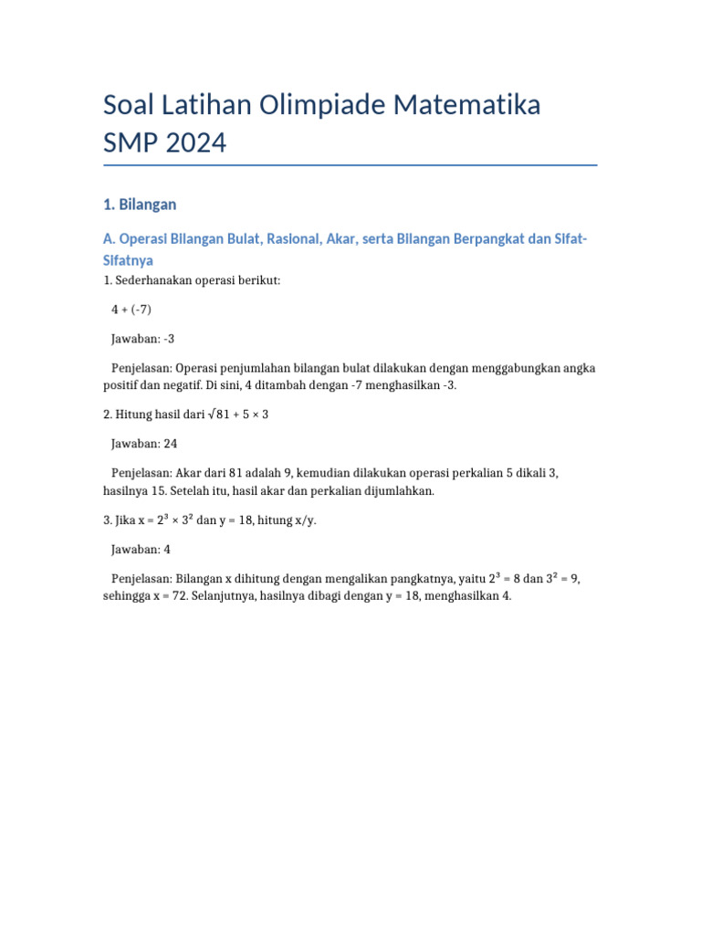 Soal Latihan Olimpiade Matematika SMP Bilangan | PDF
