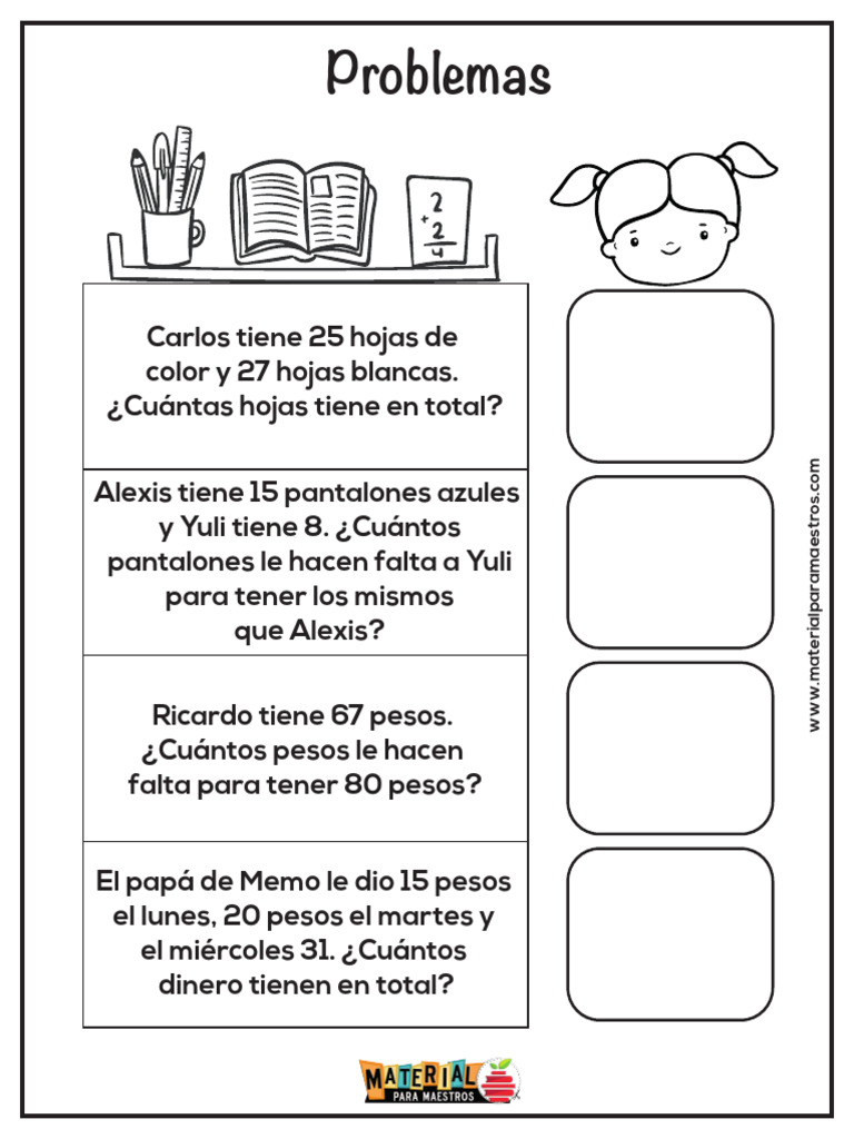 Problemas matematicos para primer grado | PDF