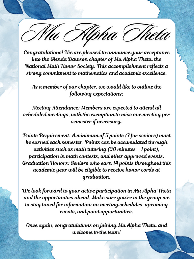 Acceptance Into Mu Alpha Theta | PDF