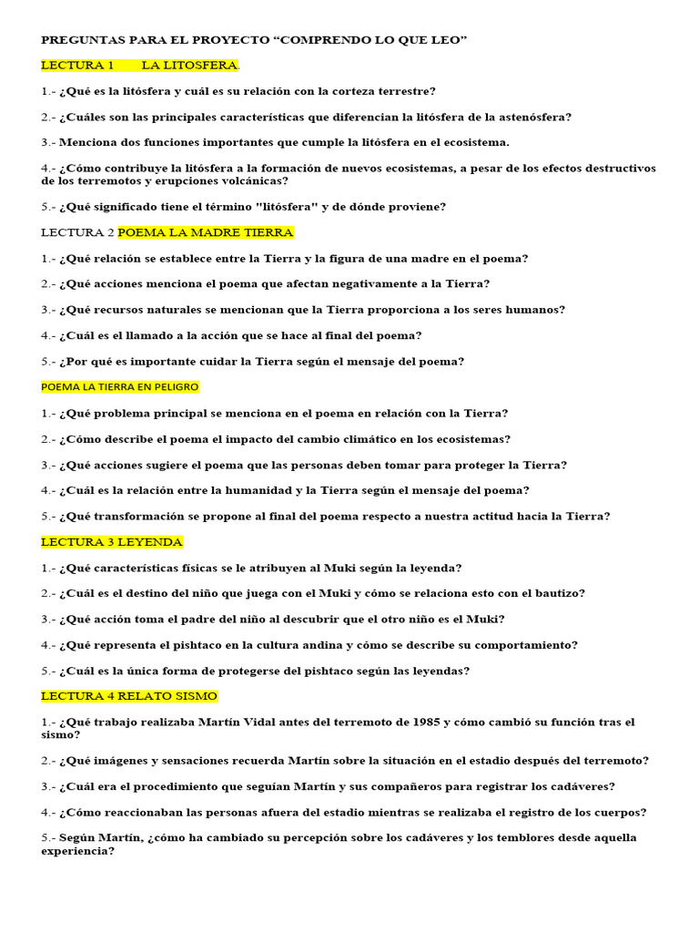 PREGUNTAS PROYECTO LECTURA GEO | PDF