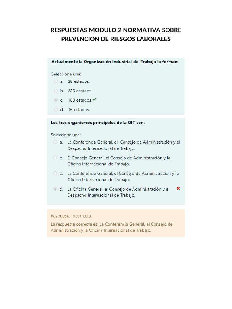 Respuestas Modulo 2 Normativa Sobre Prevencion de Riesgos Laborales | PDF