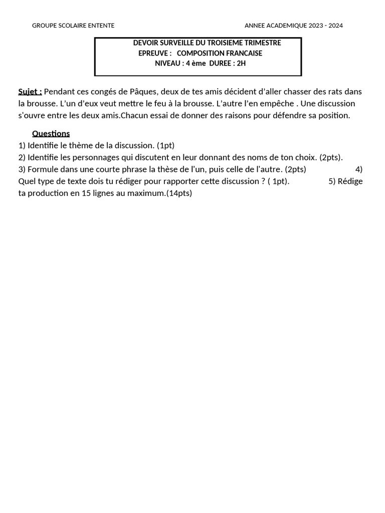 Devoir Surveille 4e | PDF