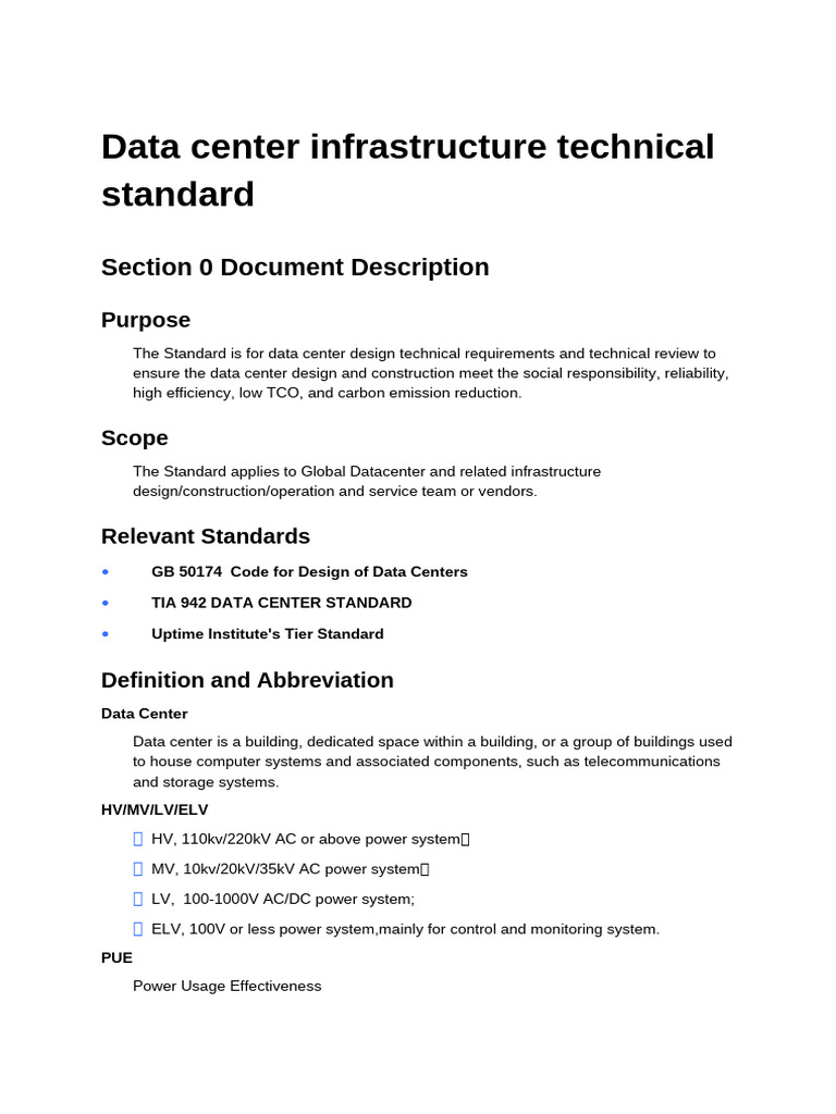 Data Center Infrastructure Technical Standard | PDF | Data Center | Air Conditioning