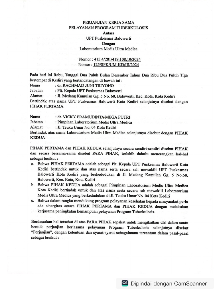 MOU PELAYANAN PROGRAM TUBERKULOSIS | PDF