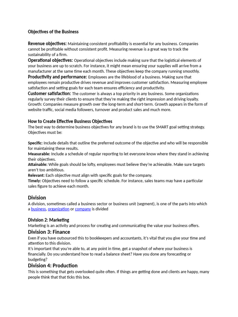 Objectives of The Business | PDF