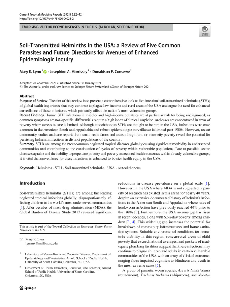 Soil-Transmitted Helminths in The USA: A Review of Five Common ...