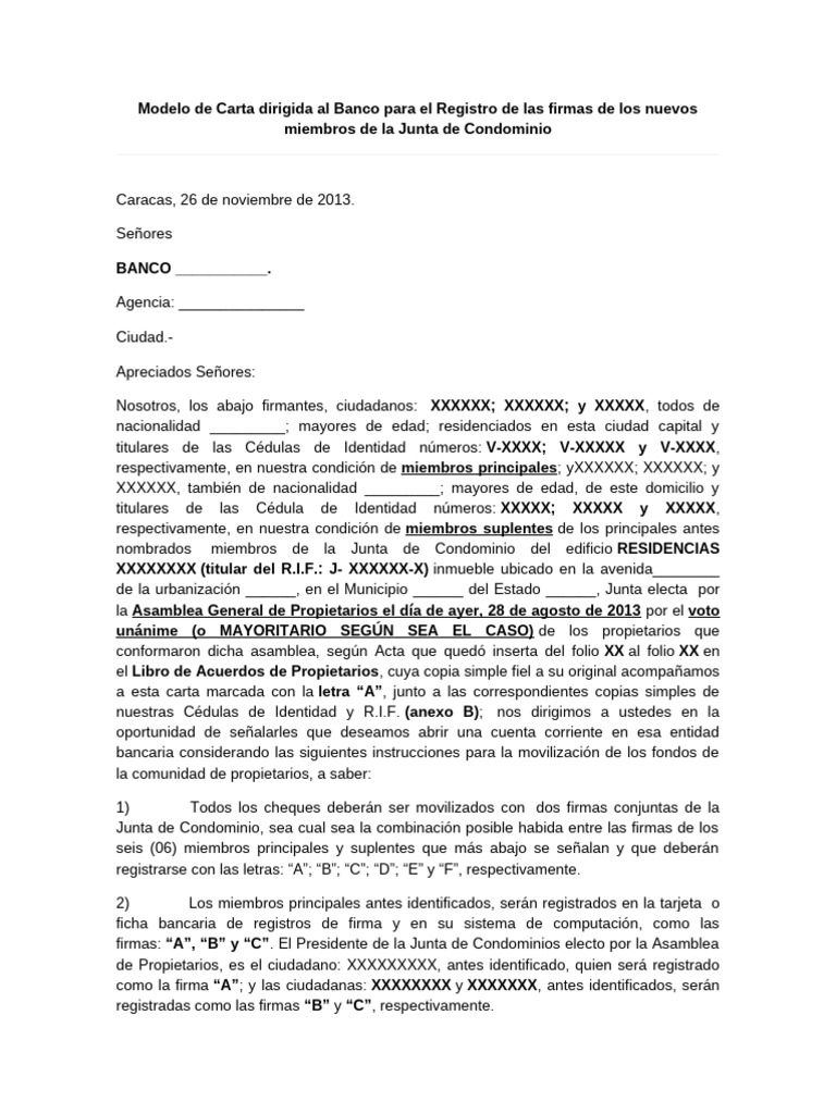 Modelo de Carta dirigida al Banco | PDF