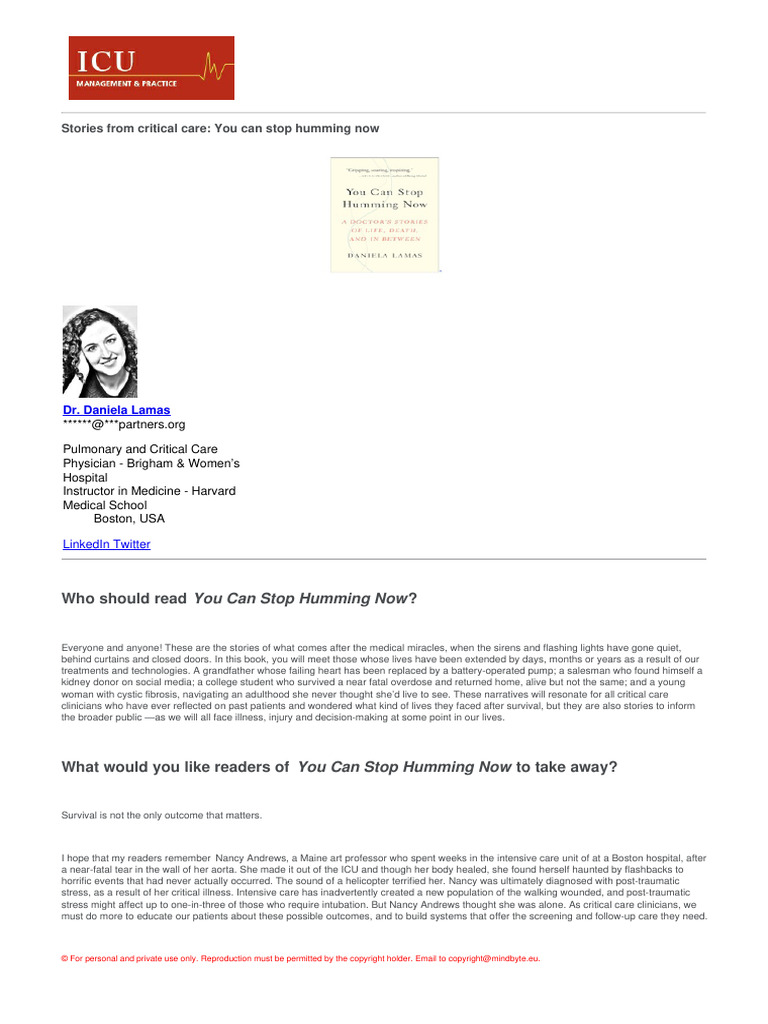 Stories From Critical Care You Can Stop Humming Now | PDF