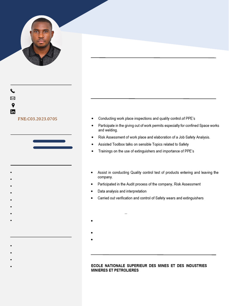 QHSE Engineer CV - Cameroon | PDF | Cameroon | Technology & Engineering