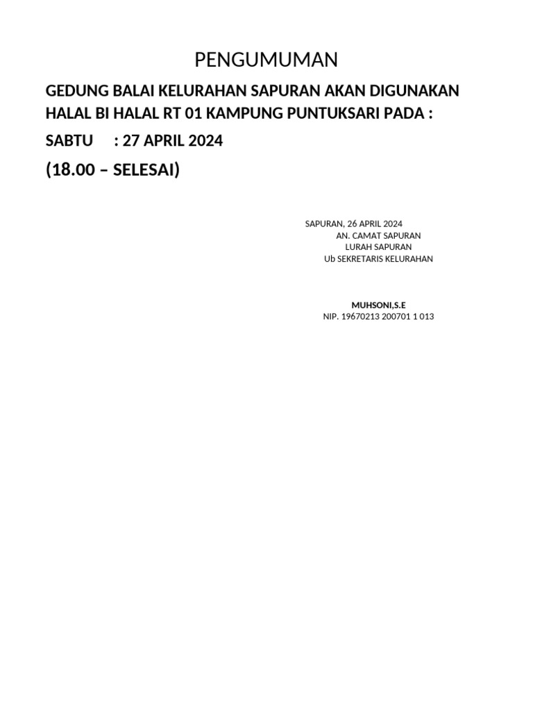 Pengumuman HBH | PDF
