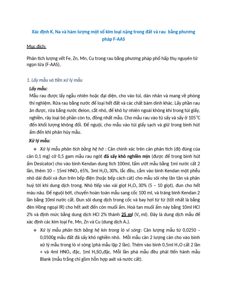 Bài tập nhóm AAS - Qui trình xác định NaK trong mẫu rau bằng pp AAS | PDF