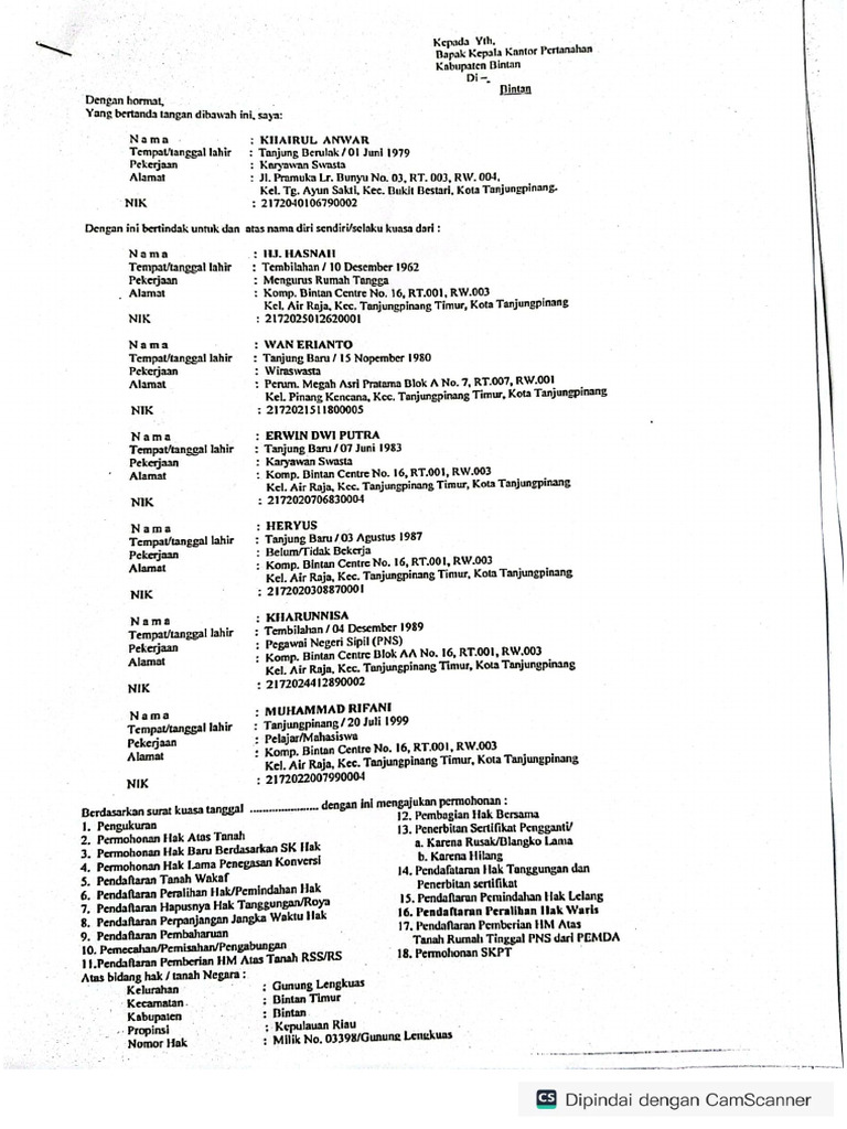 Permohonan ke BPN Turun Waris | PDF