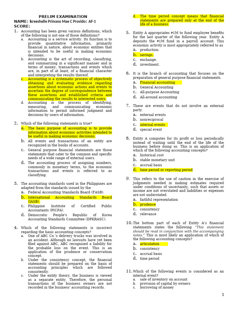 CFAS Prelim Exam Overview | PDF | Financial Statement | Law