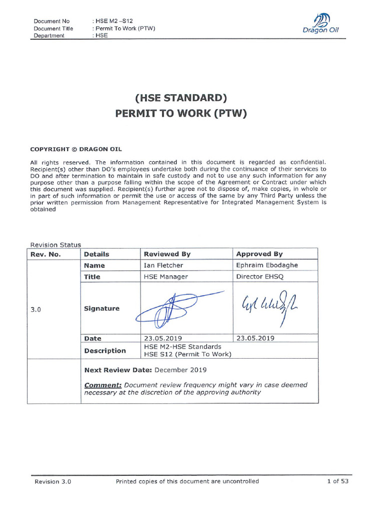 HSE M02-S-12 - PTW Standard | PDF