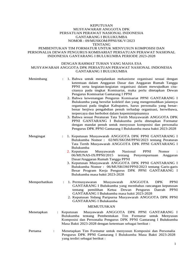 10.9 SK Penetapan Formatur | PDF