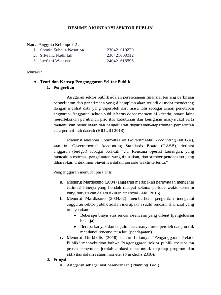 Resume ASP - Penganggaran Sektor Publik - Kelompok 2 | PDF